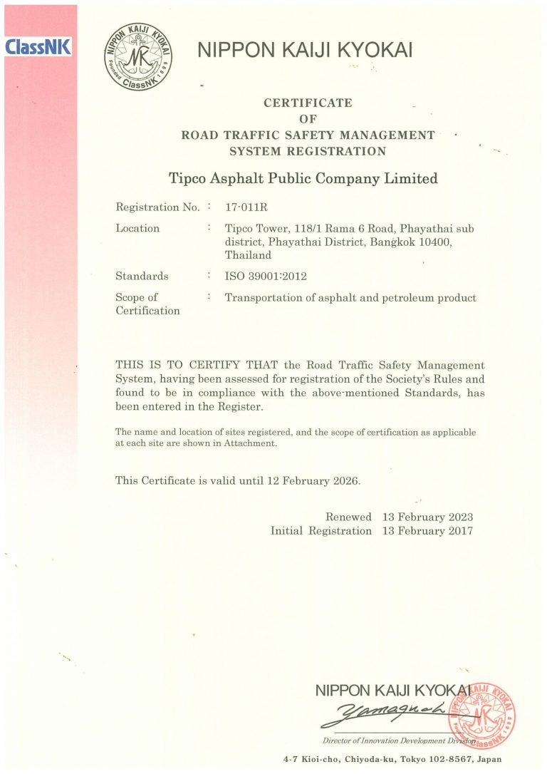 ISO 39001:2012 Certificate road traffic safety management system ...